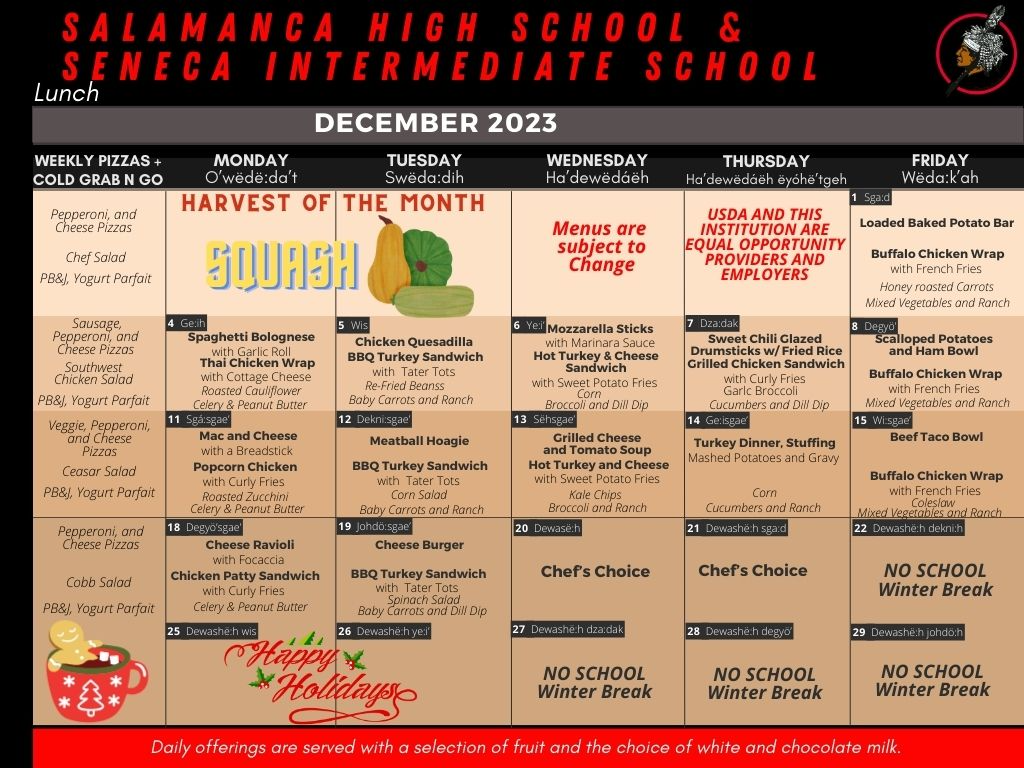 Breakfast & Lunch Menus | Salamanca City Central School District