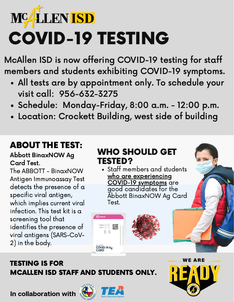 Covid Testing for Staff and Students | Alonzo De Leon Middle School