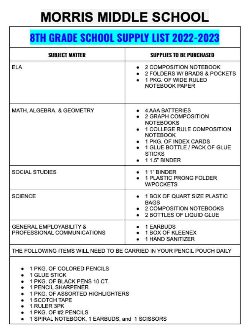 Student and Parent Information | Homer J. Morris Middle School