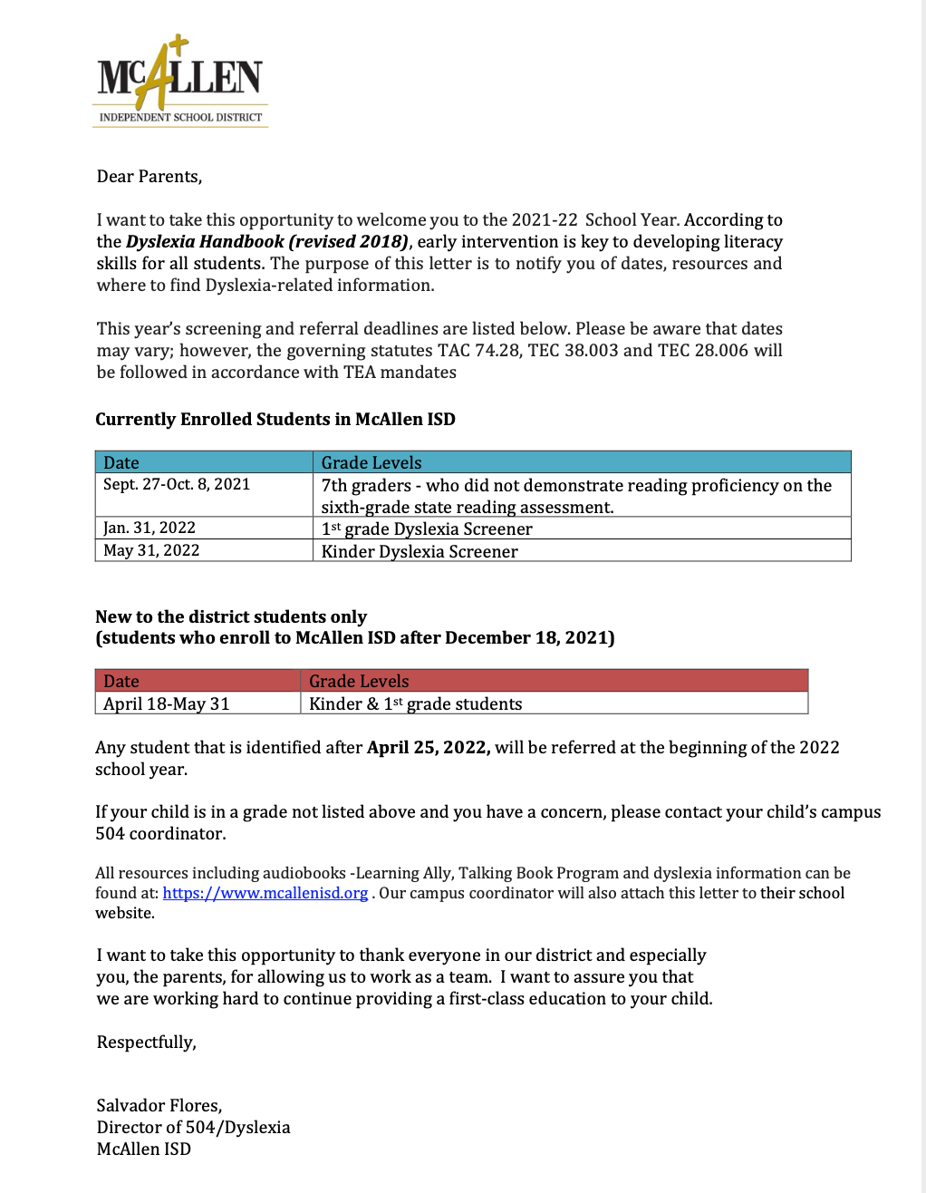 Updated Dyslexia Parent Letter | Thigpen-Zavala Elementary Updated Dyslexia Parent Letter | Thigpen-Zavala Elementary