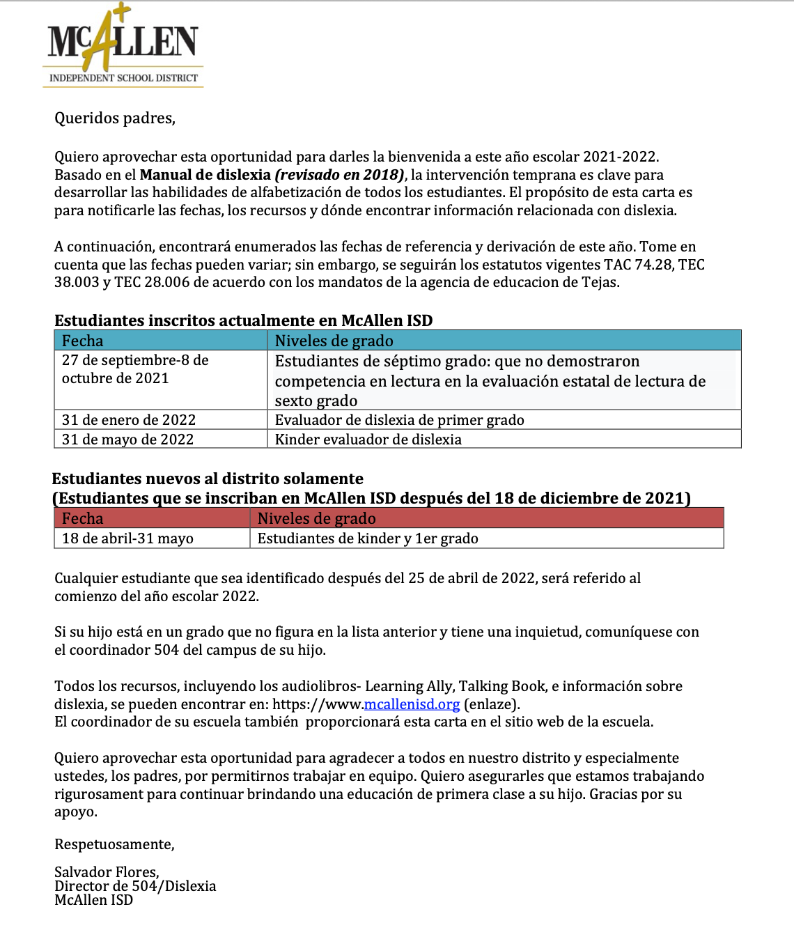Updated Dyslexia Parent Letter | Thigpen-Zavala Elementary