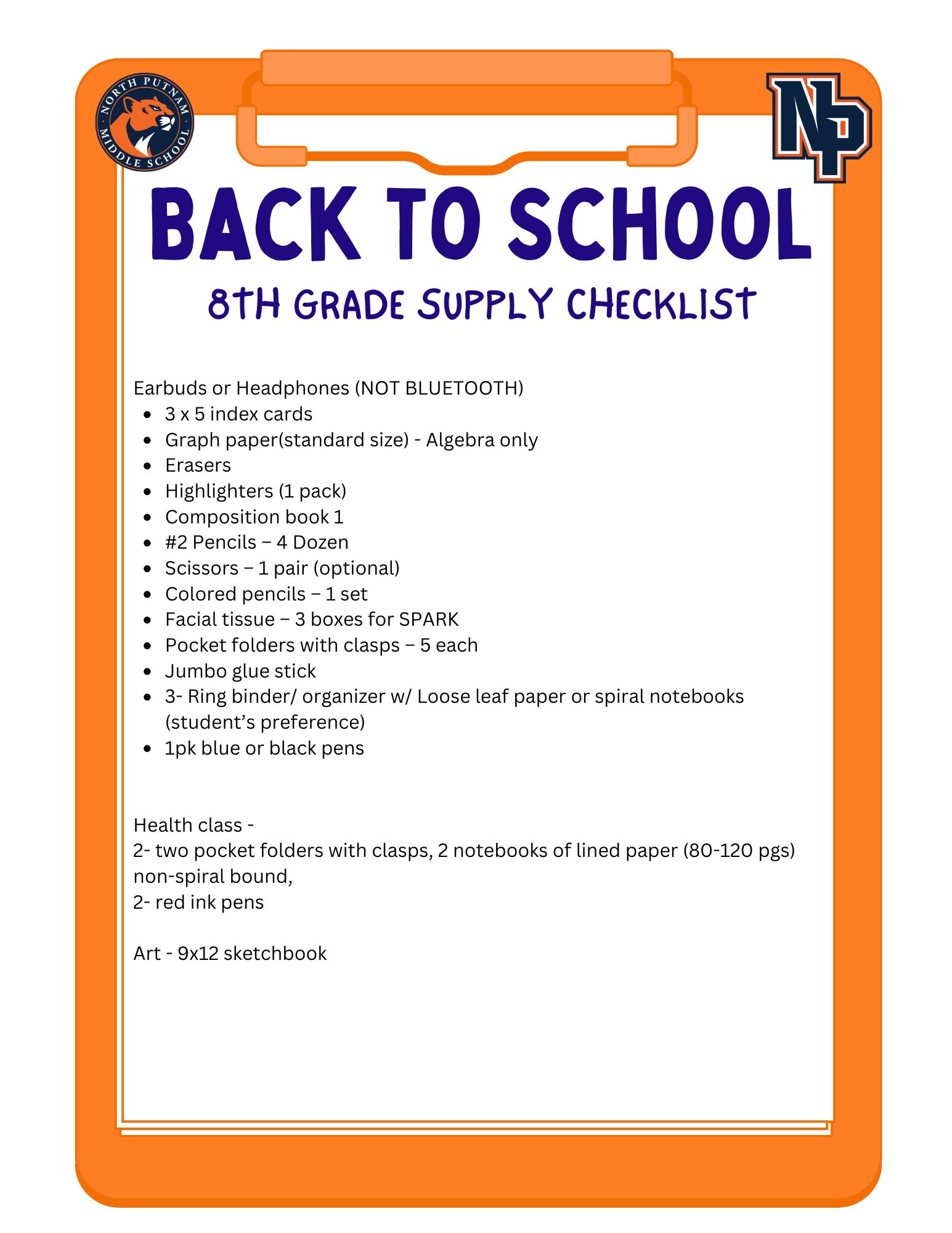 School Supply List | North Putnam Middle School
