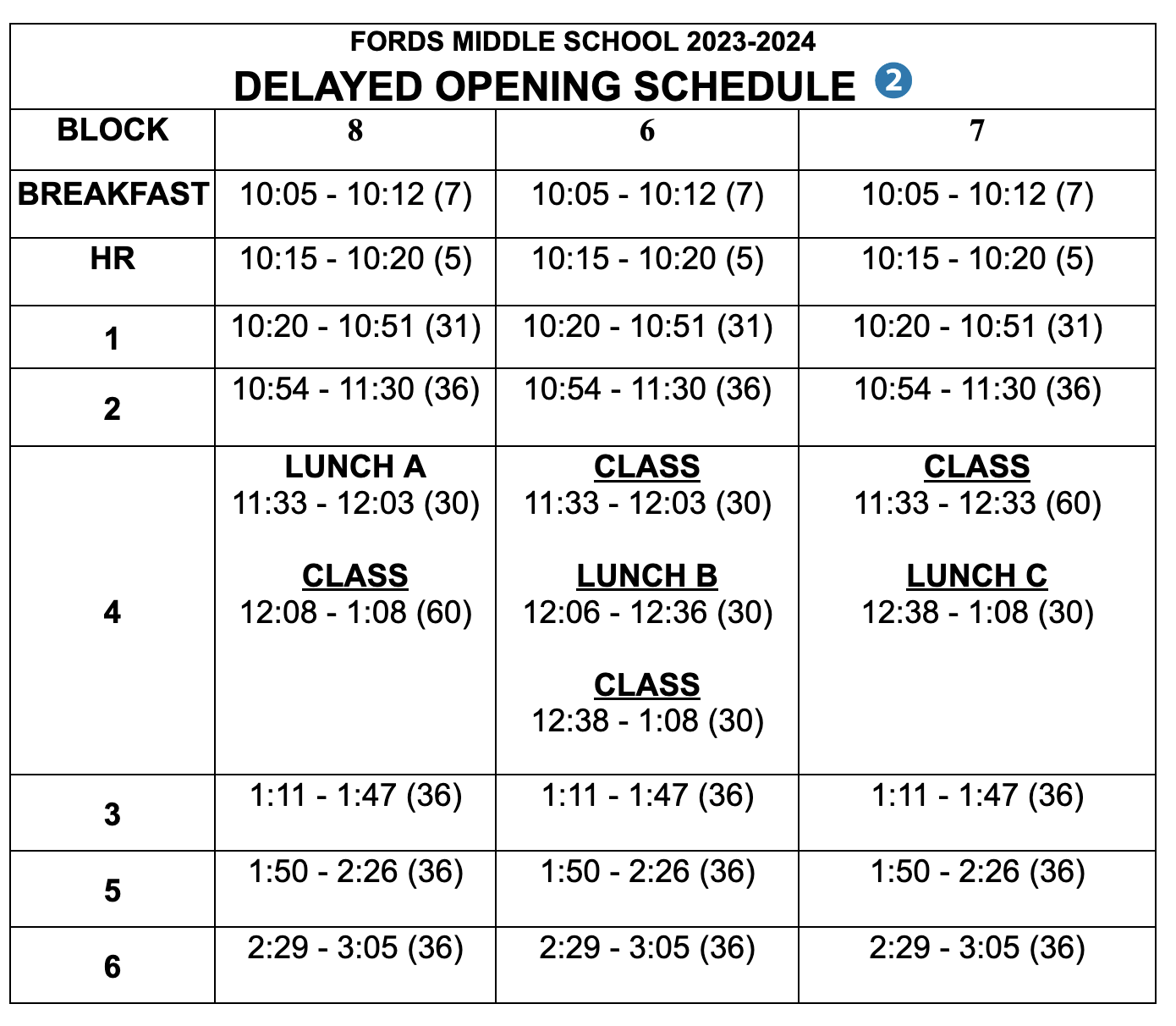 FMS Time Schedule | Fords Middle School