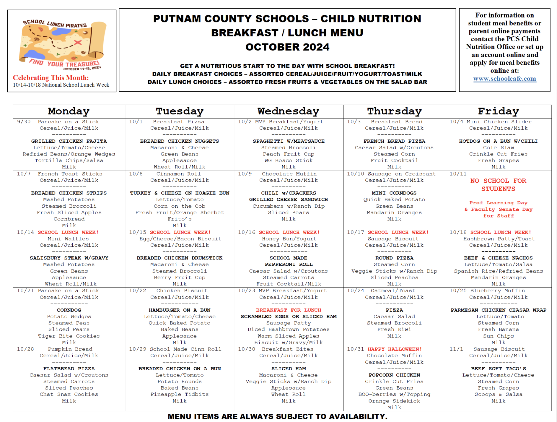 Current Lunch Menu | West Teays Elementary School