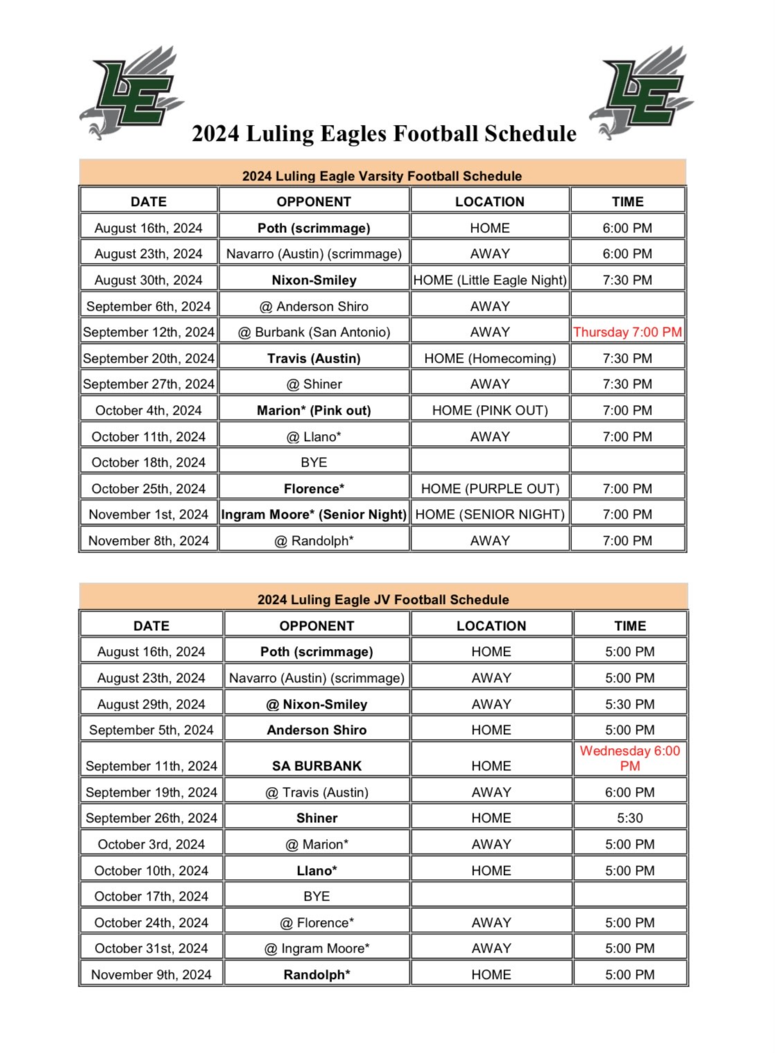Football Schedule | Luling High School
