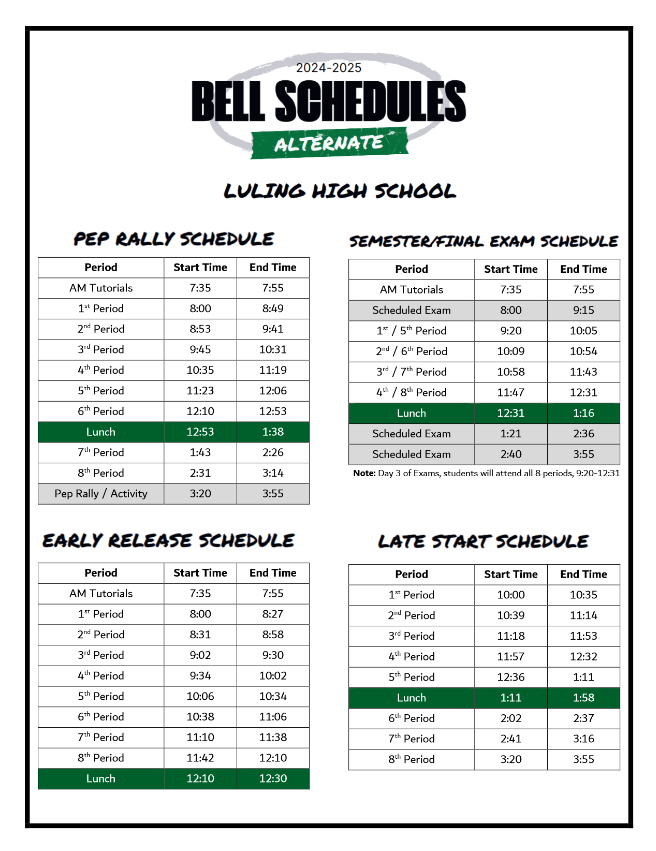 Bell Schedules | Luling High School