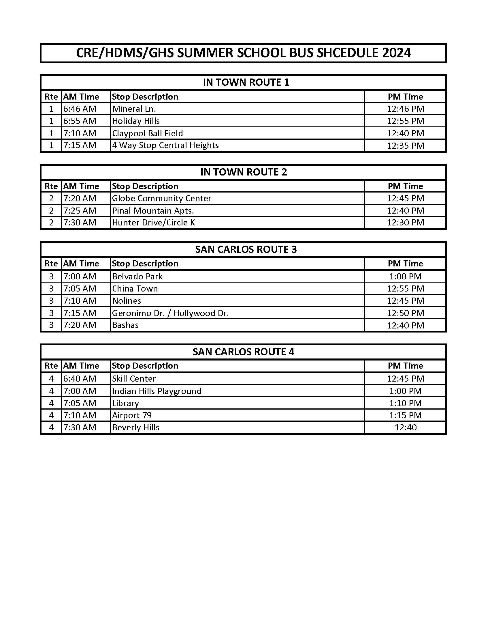 Transportation & Bus Schedules | Globe Unified School District
