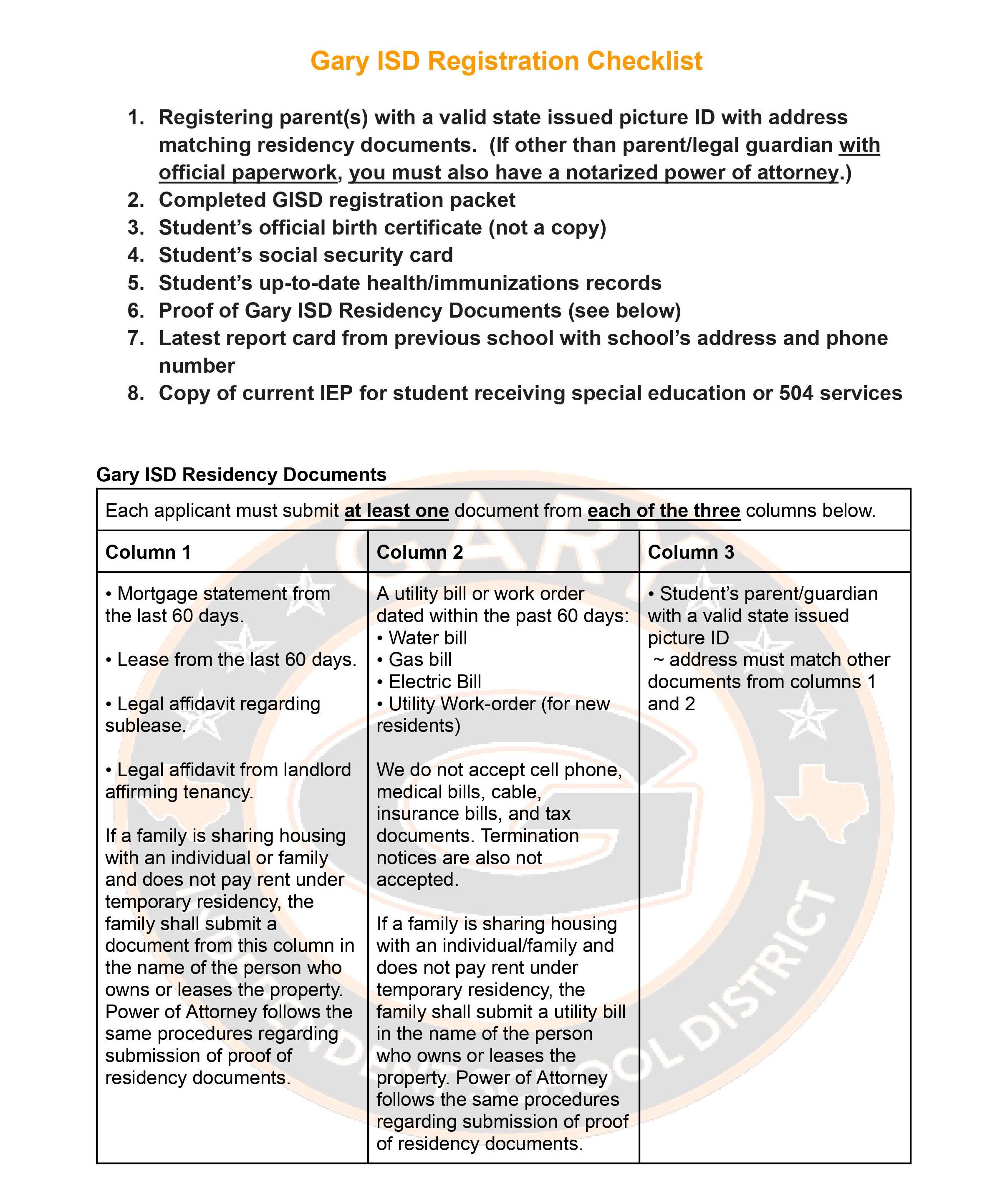 Student Registration | Gary Independent School District