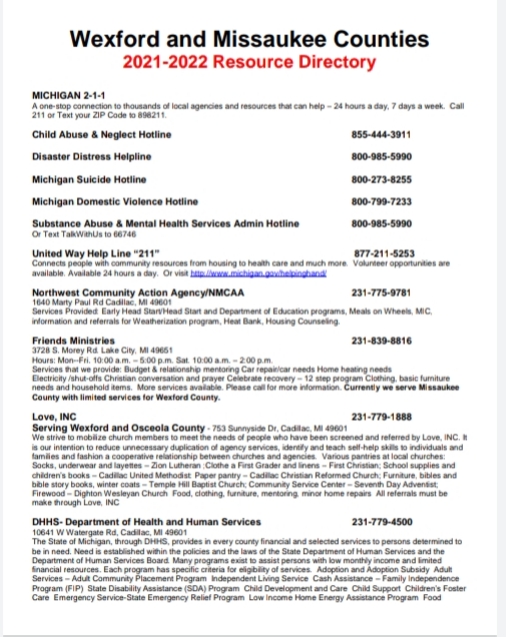 SOCIAL / EMOTIONAL -- Local Resource List ---- Relationship Info ...