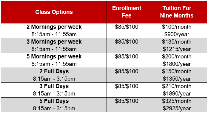 Programs and Fees | Trinity Lutheran School