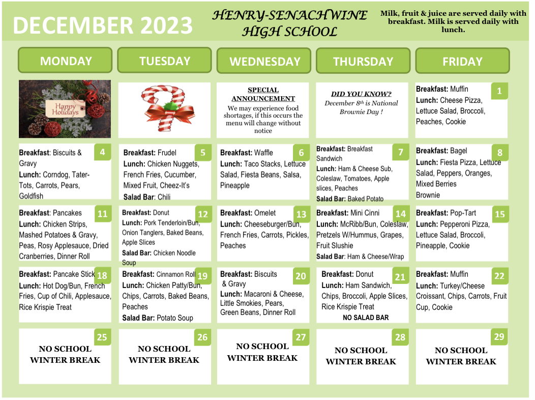 Lunch Menu | Henry-Senachwine High School
