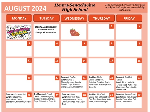 Lunch Menu | Henry-Senachwine High School