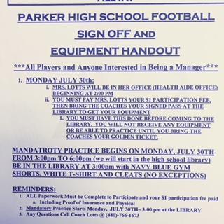 Football Sign Off and Equipment Handout | Parker High School
