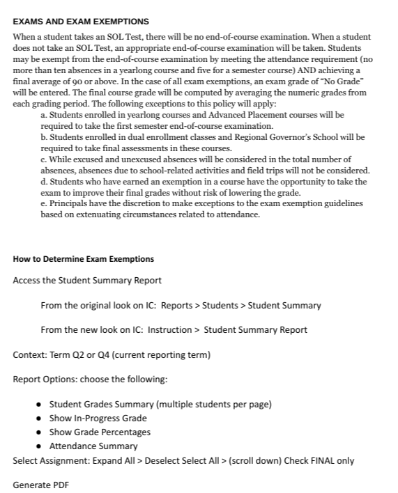 Exam Exemption | Stuarts Draft High School