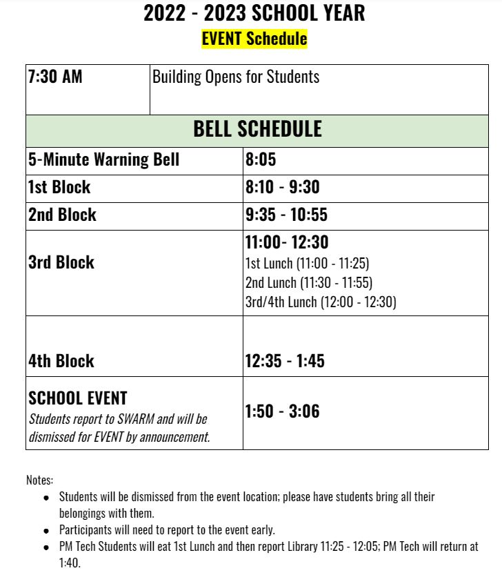 Bell Schedules | Wilson Memorial High School