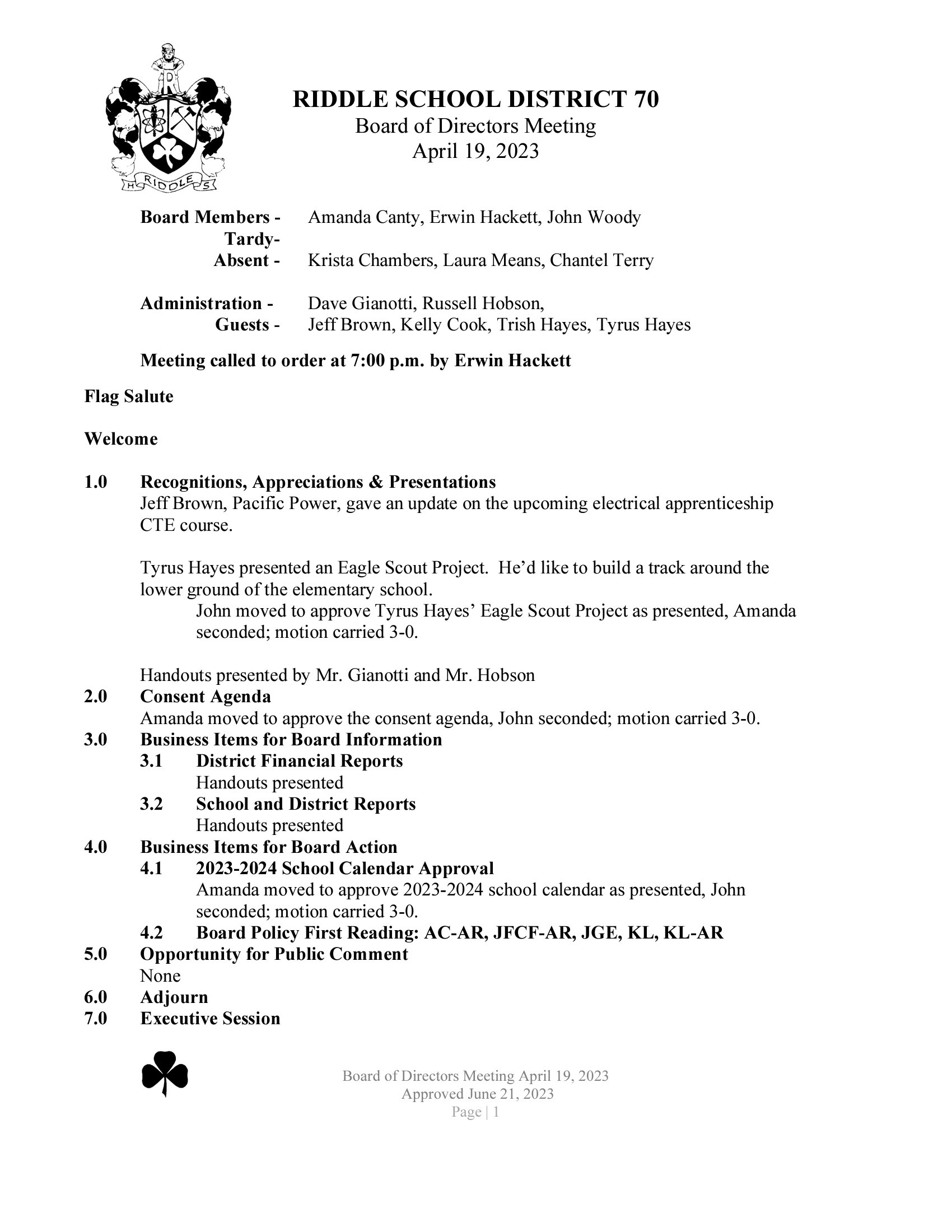 School Board & Policies | Riddle School District