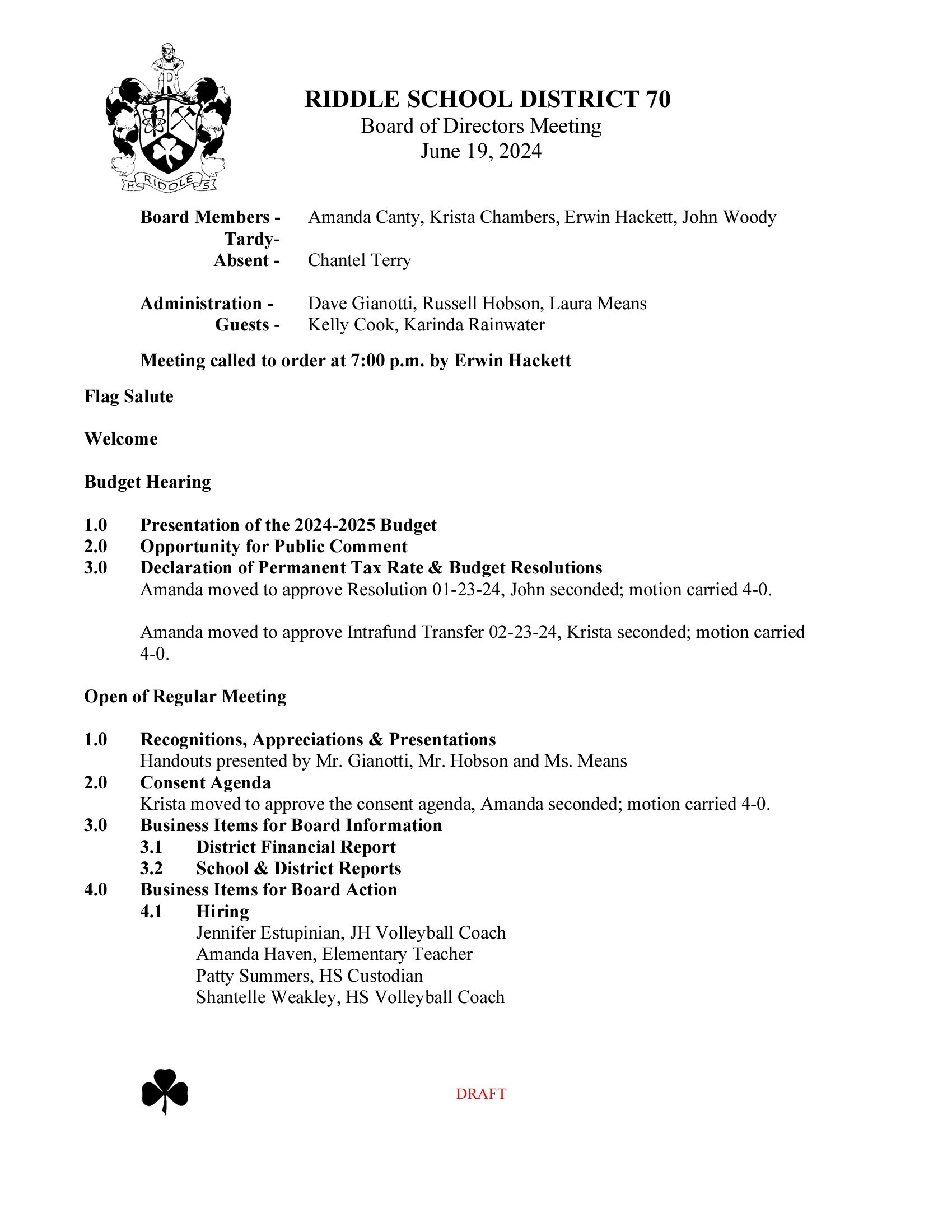 School Board & Policies | Riddle School District