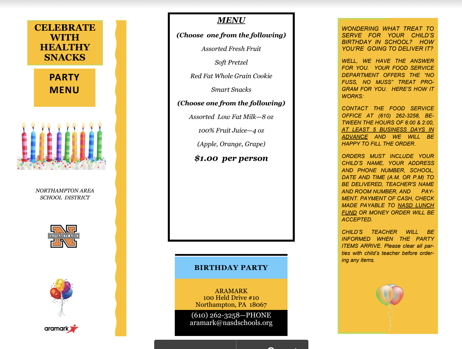 Birthdays through Aramark | Moore Elementary