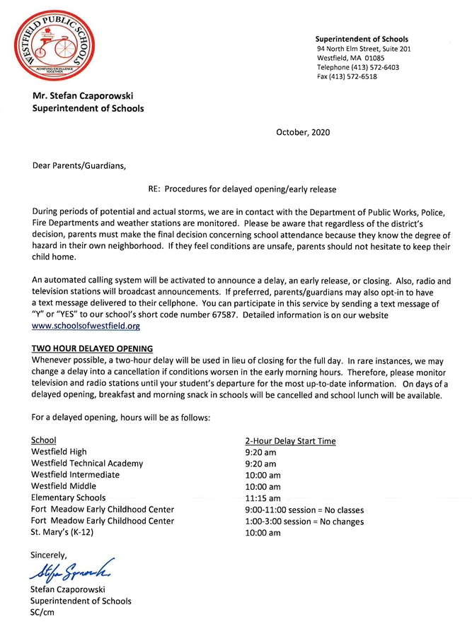 Emergency Closures | Westfield Public Schools