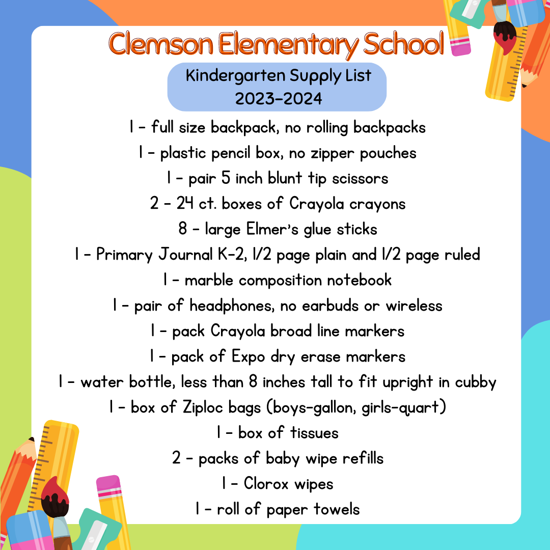 School Supply Lists | Clemson Elementary School