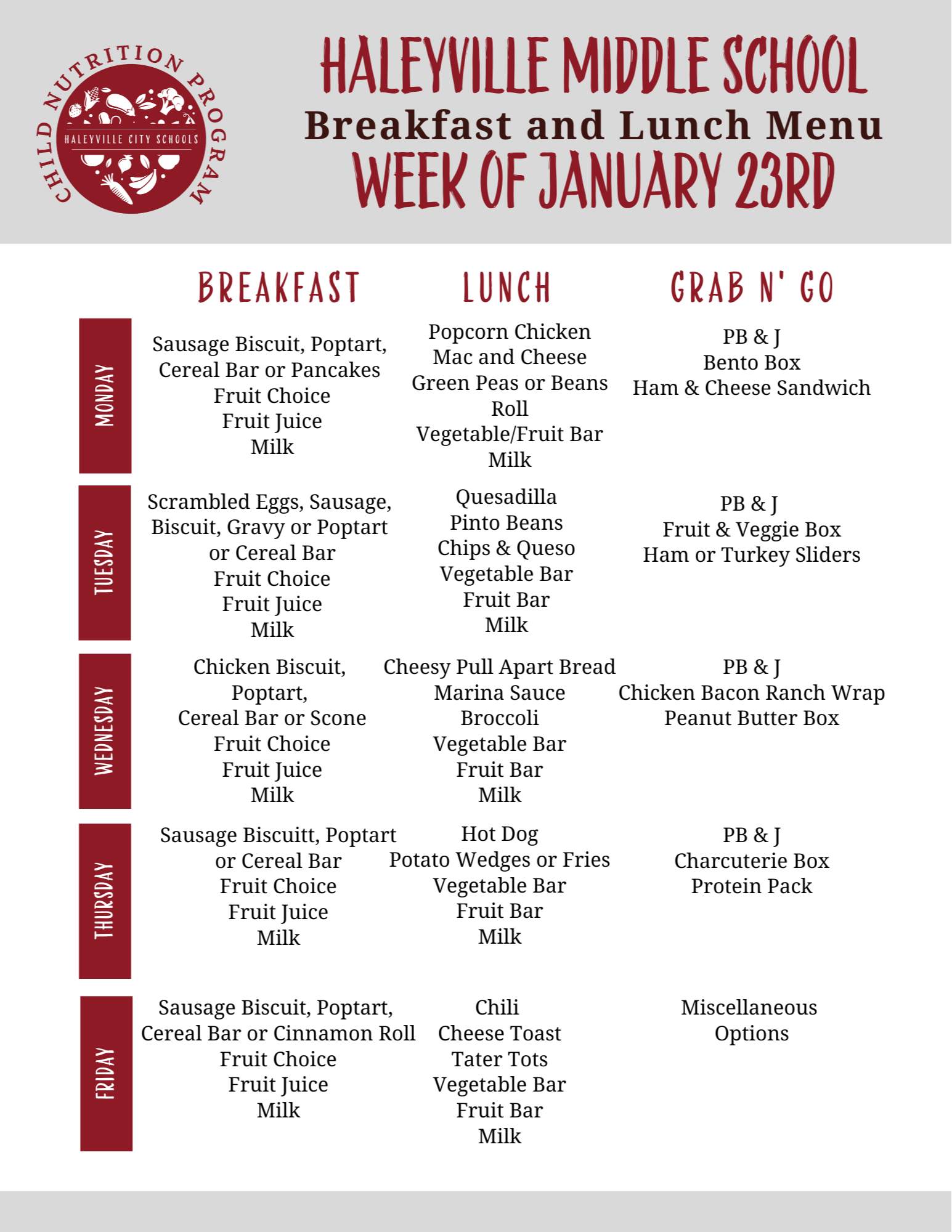 Child Nutrition | Haleyville City Schools