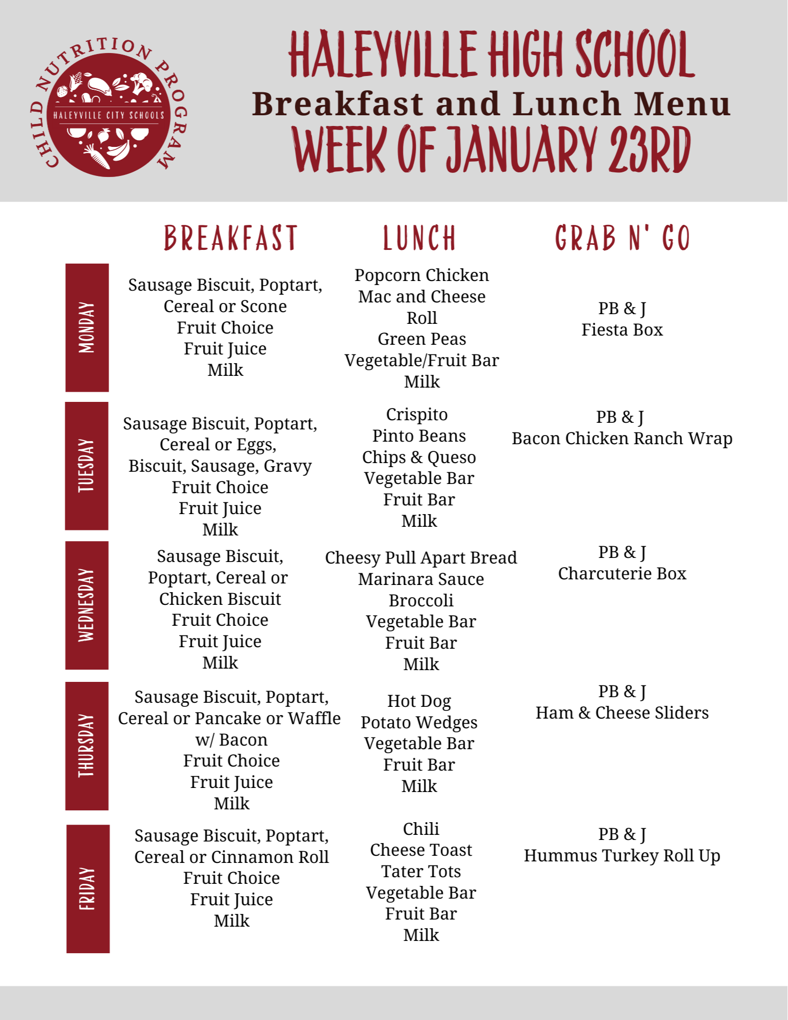 Child Nutrition | Haleyville City Schools