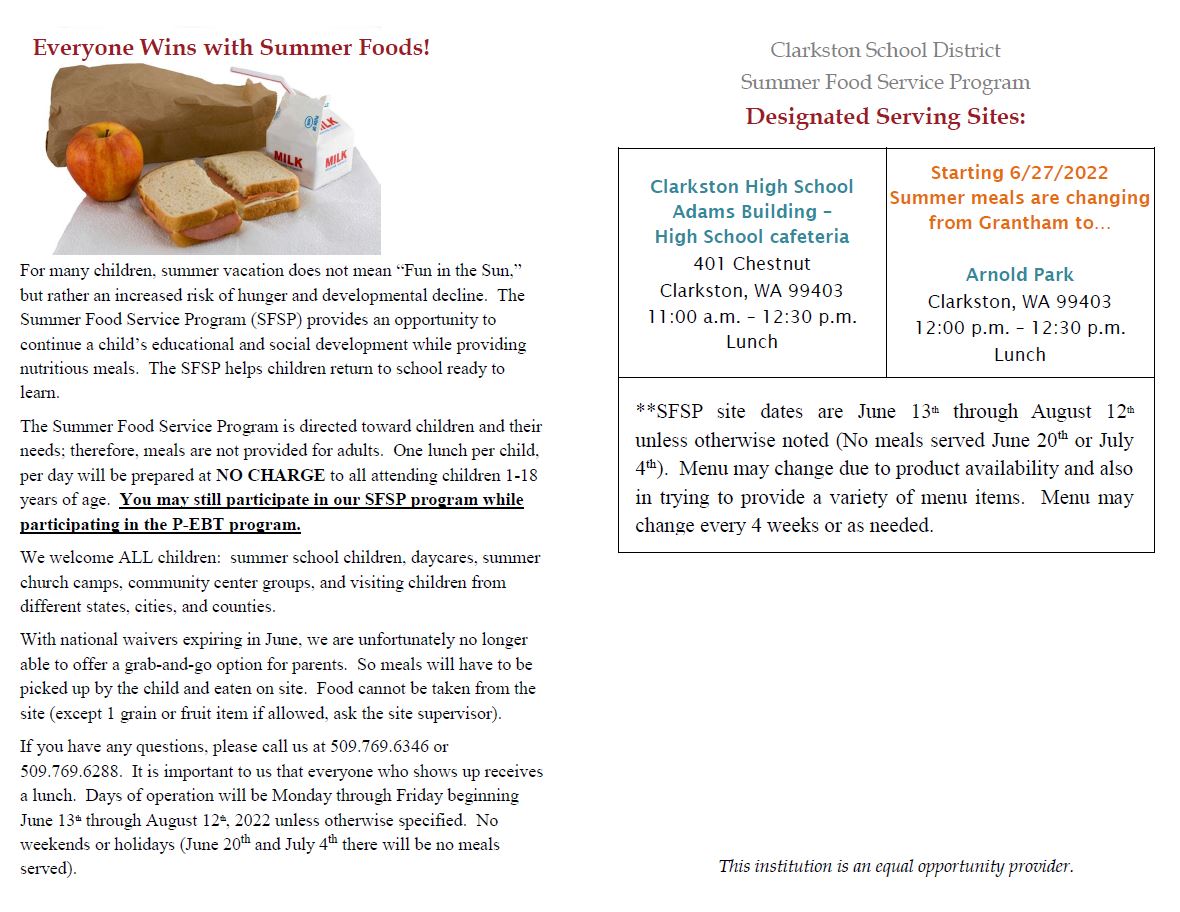 Summer Food Service Program | Clarkston School District