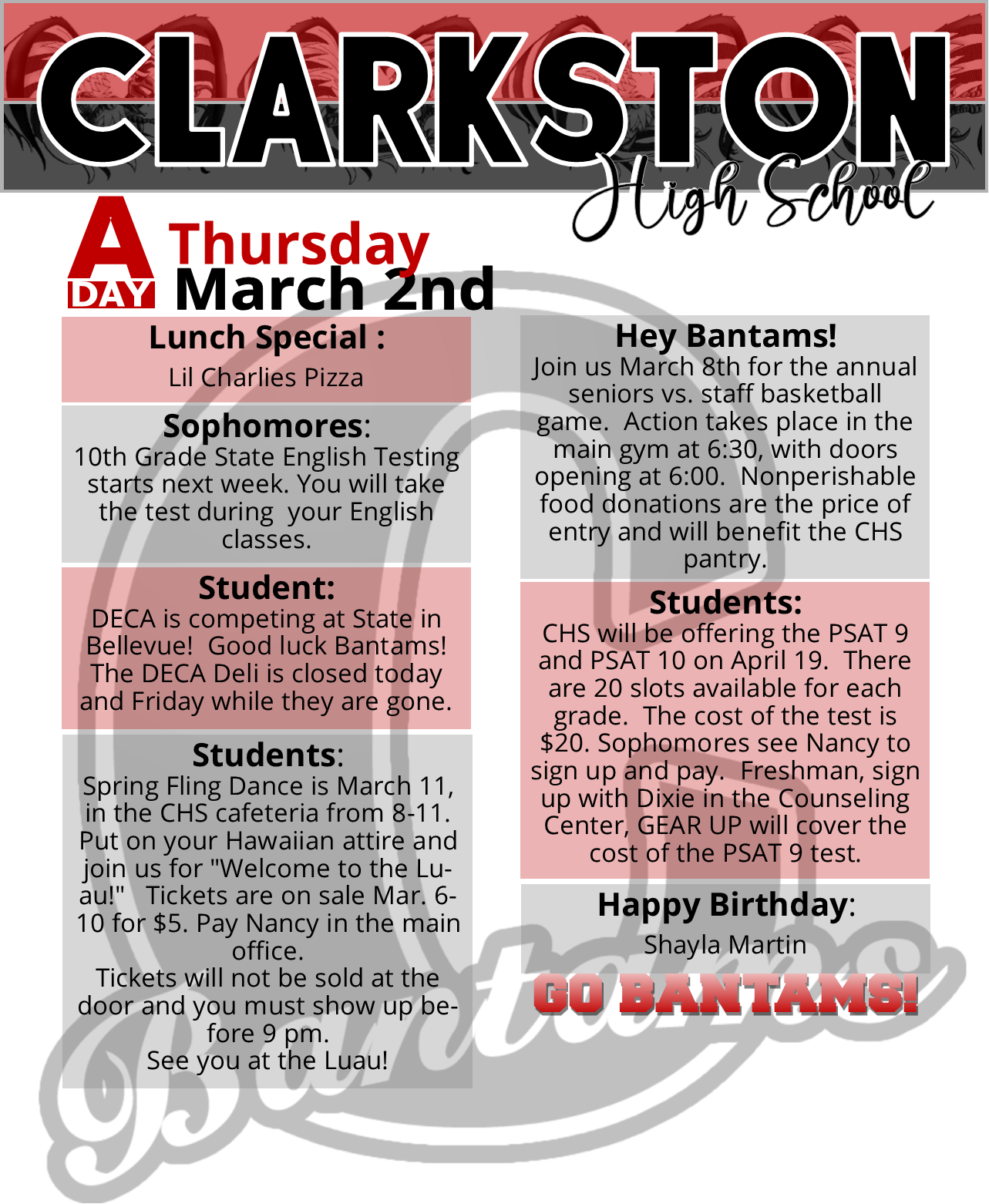 Daily Announcements | Clarkston High