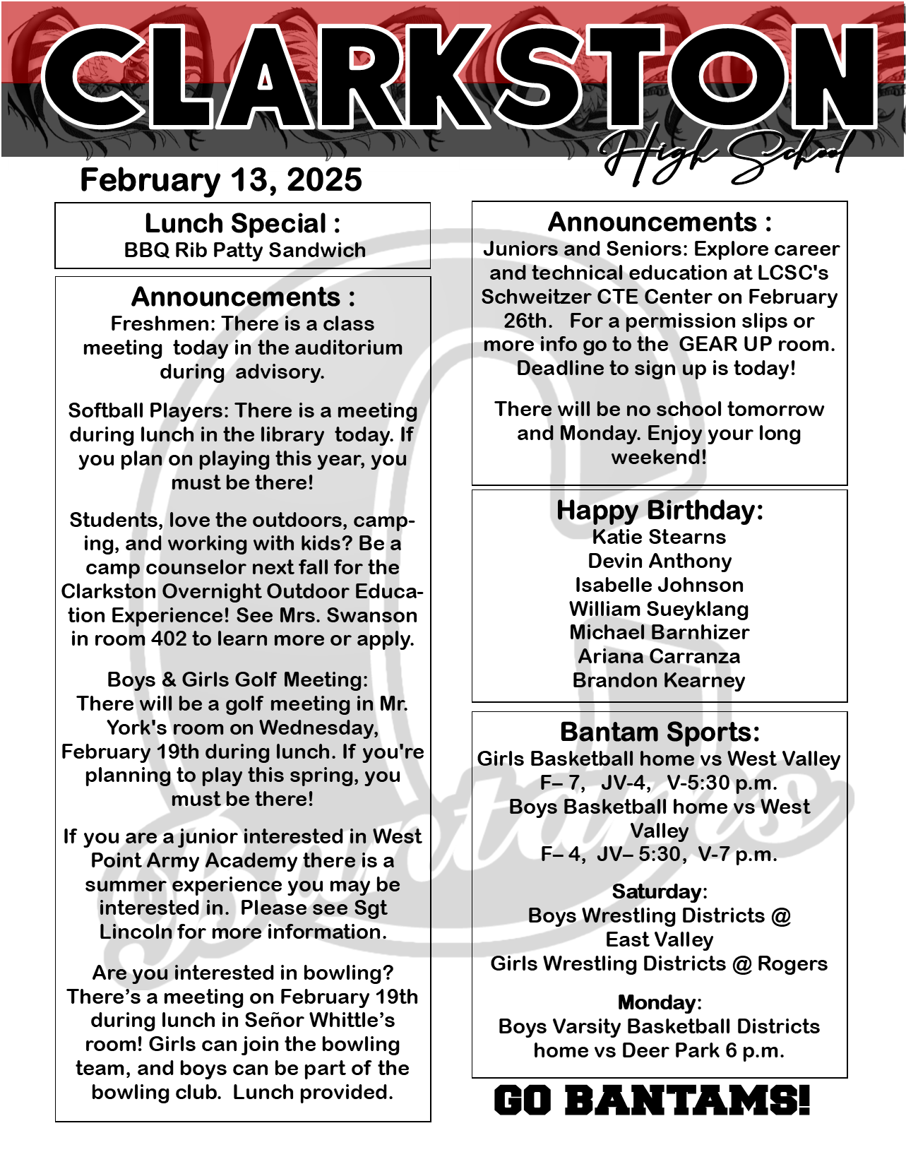 Daily Announcements | Clarkston High