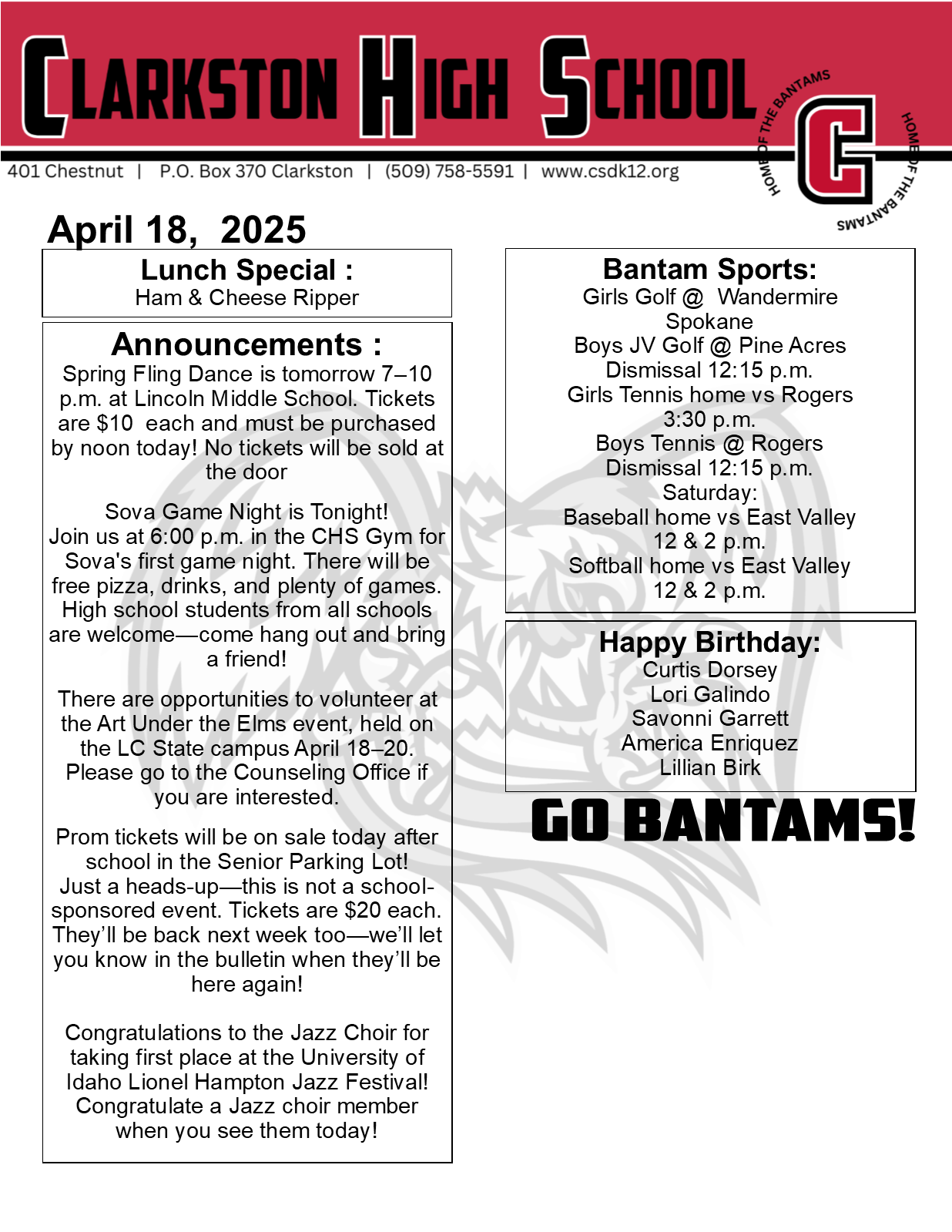 Daily Announcements | Clarkston High