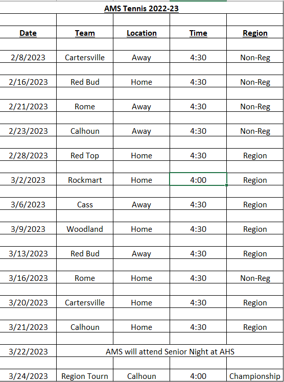 Tennis | Adairsville Middle School
