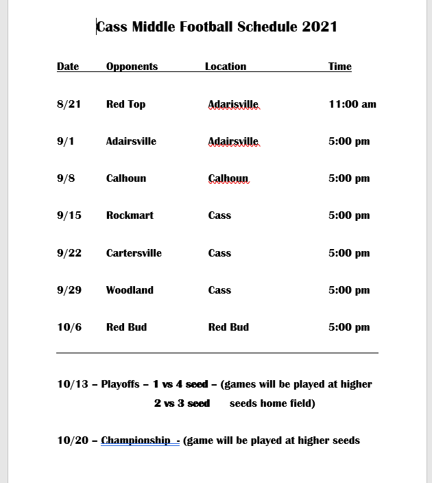 Football | Cass Middle School