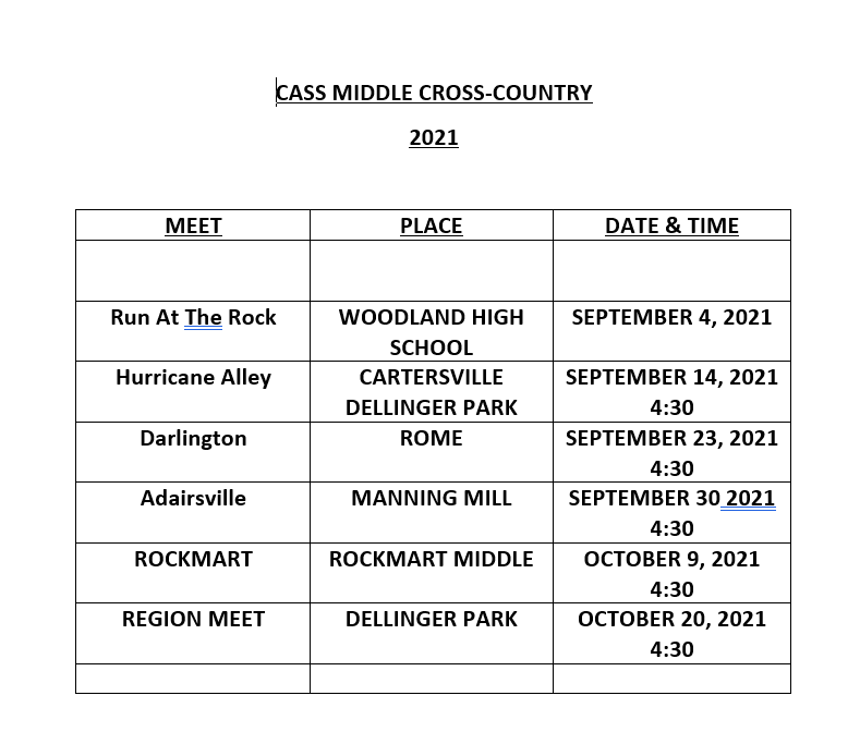Cross Country | Cass Middle School