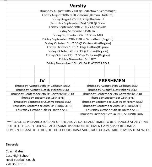 Cass High Varsity Football | Cass High School