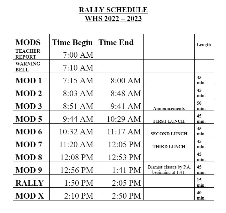 Bell Schedules | Washington High School