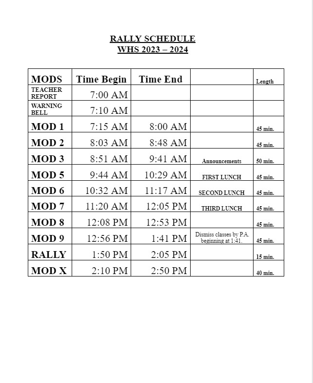 Bell Schedules | Washington High School