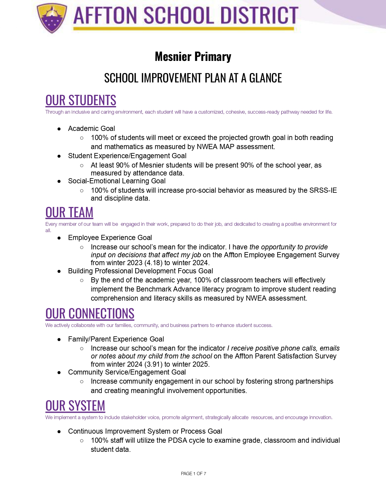 School Improvement Plan | Mesnier Primary