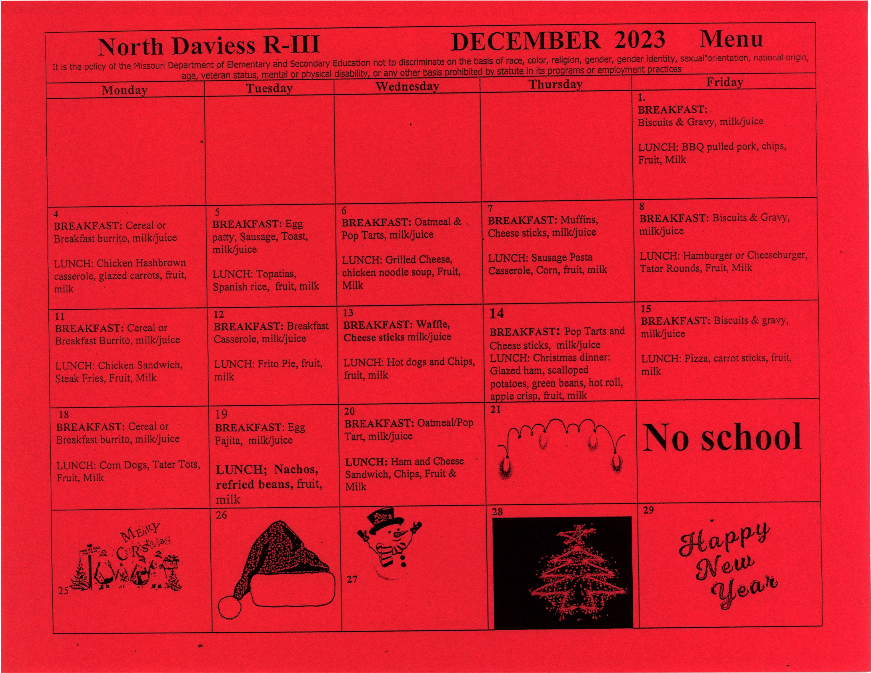 Lunch Menu | North Daviess R-III School District
