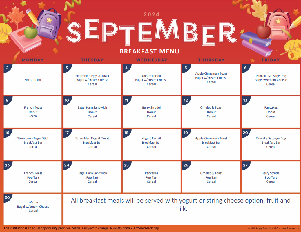 Breakfast/Lunch Menu | Fielding Elementary