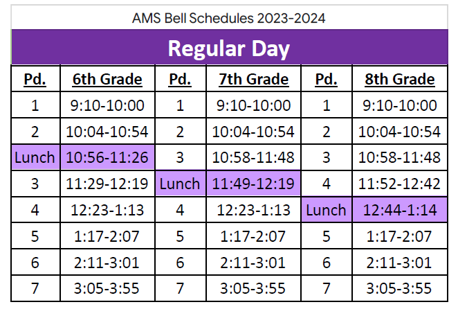 AMS Bell Schedule | Dr. David L. Anderson Middle