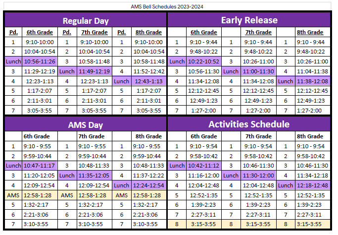 AMS Bell Schedule | Dr. David L. Anderson Middle