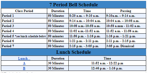 School Hours and Bell Schedules | Martin County High School