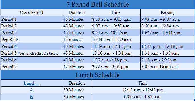 School Hours and Bell Schedules | Martin County High School