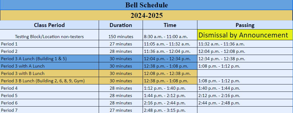 School Hours and Bell Schedules | Martin County High School