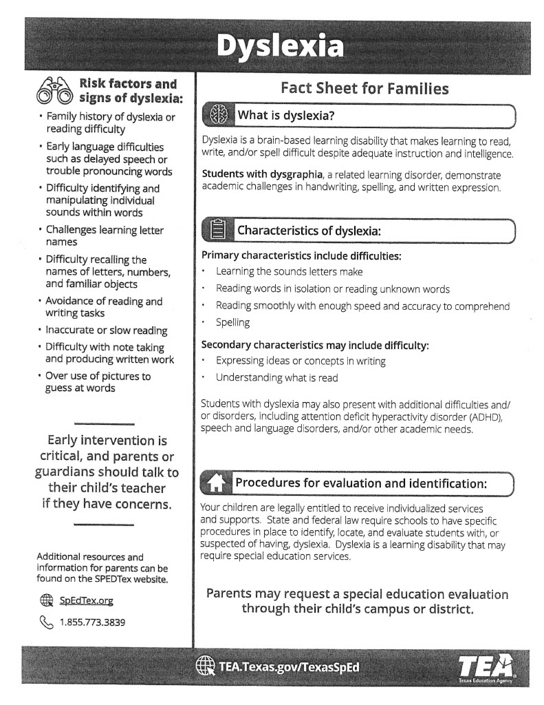 Dyslexia | Austwell-Tivoli ISD