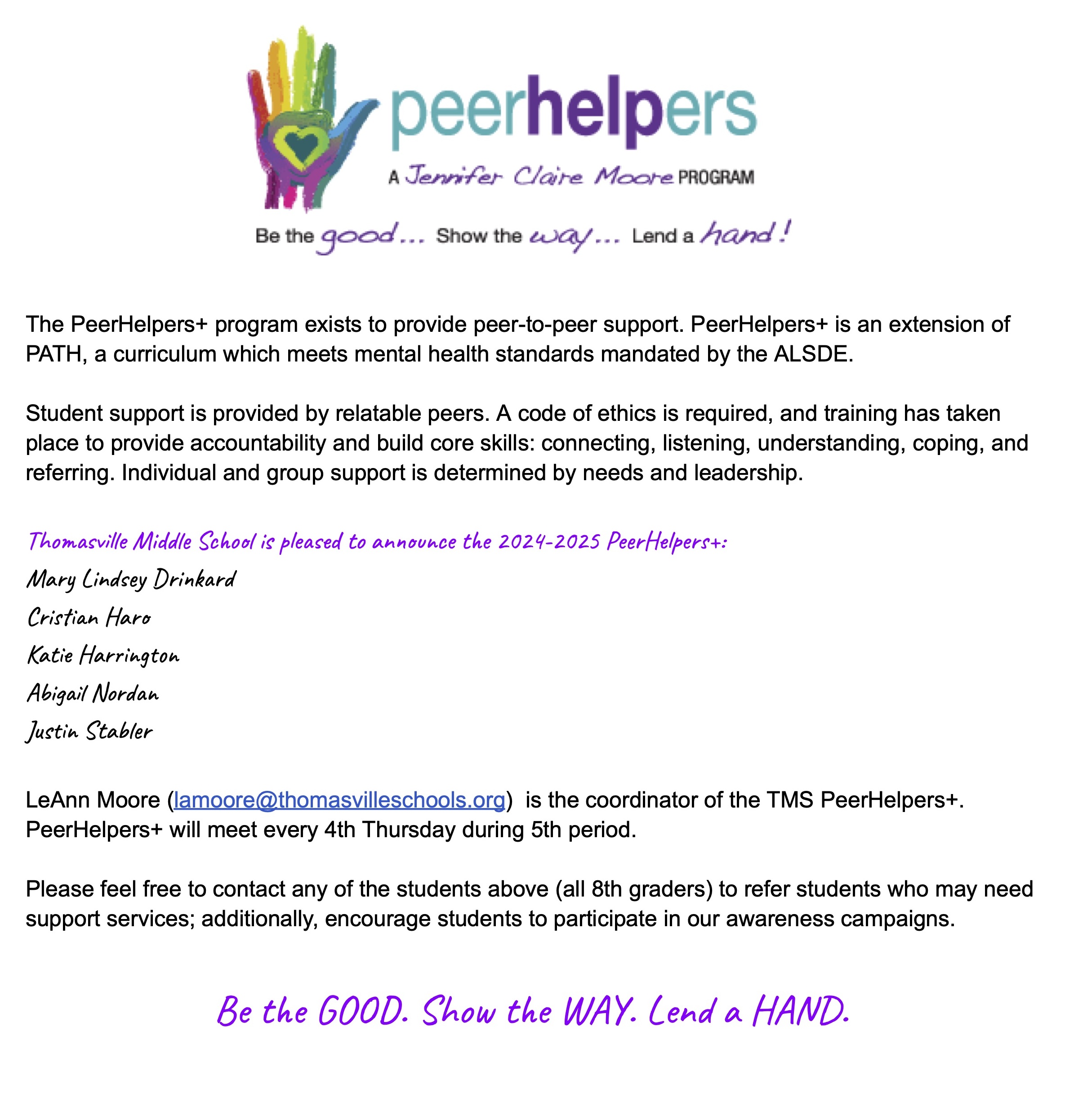 TMS Peer Helpers | Thomasville Middle School