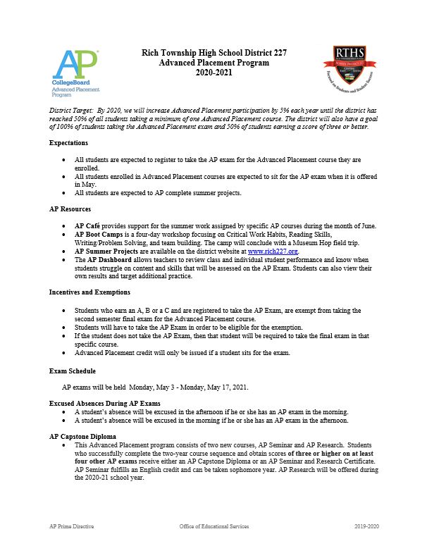 AP Prime Directive Letter | Rich Township High School District 227