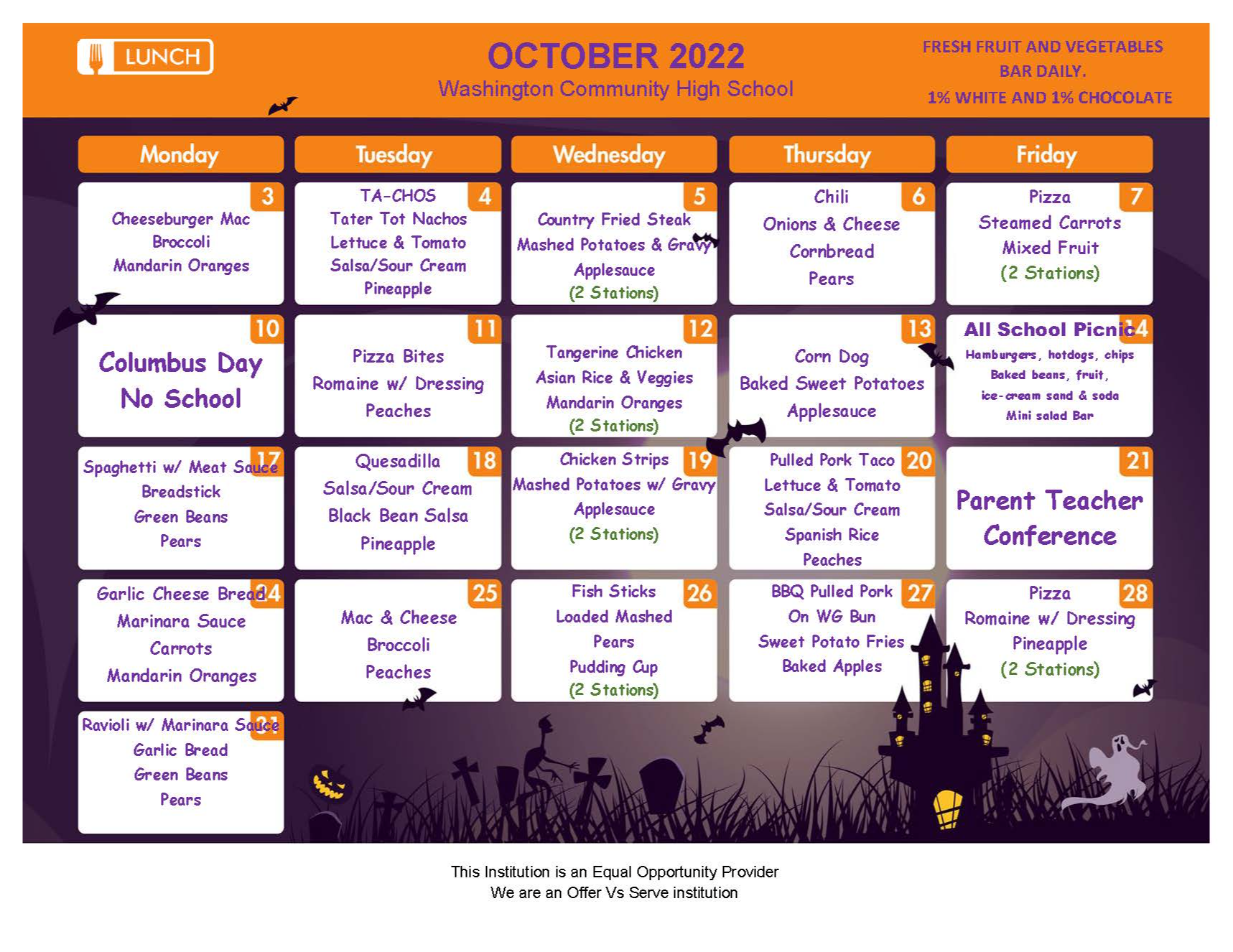 Menu | Washington Community High School