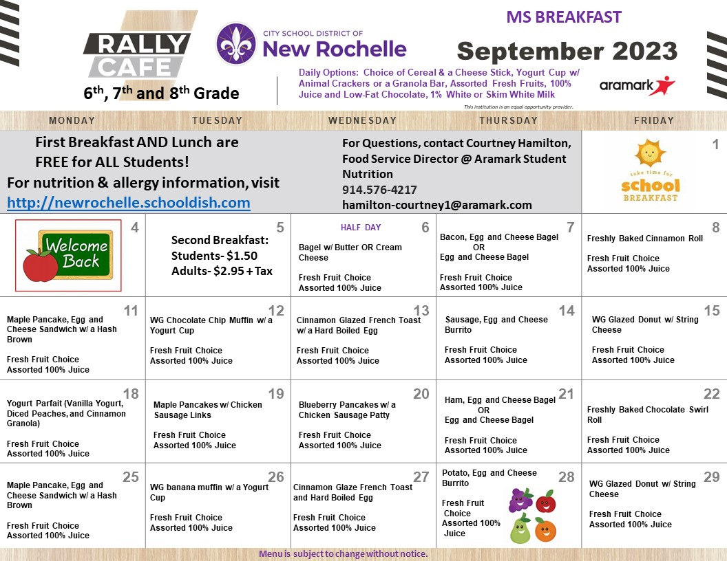 Menu at a Glance | Albert Leonard Middle School