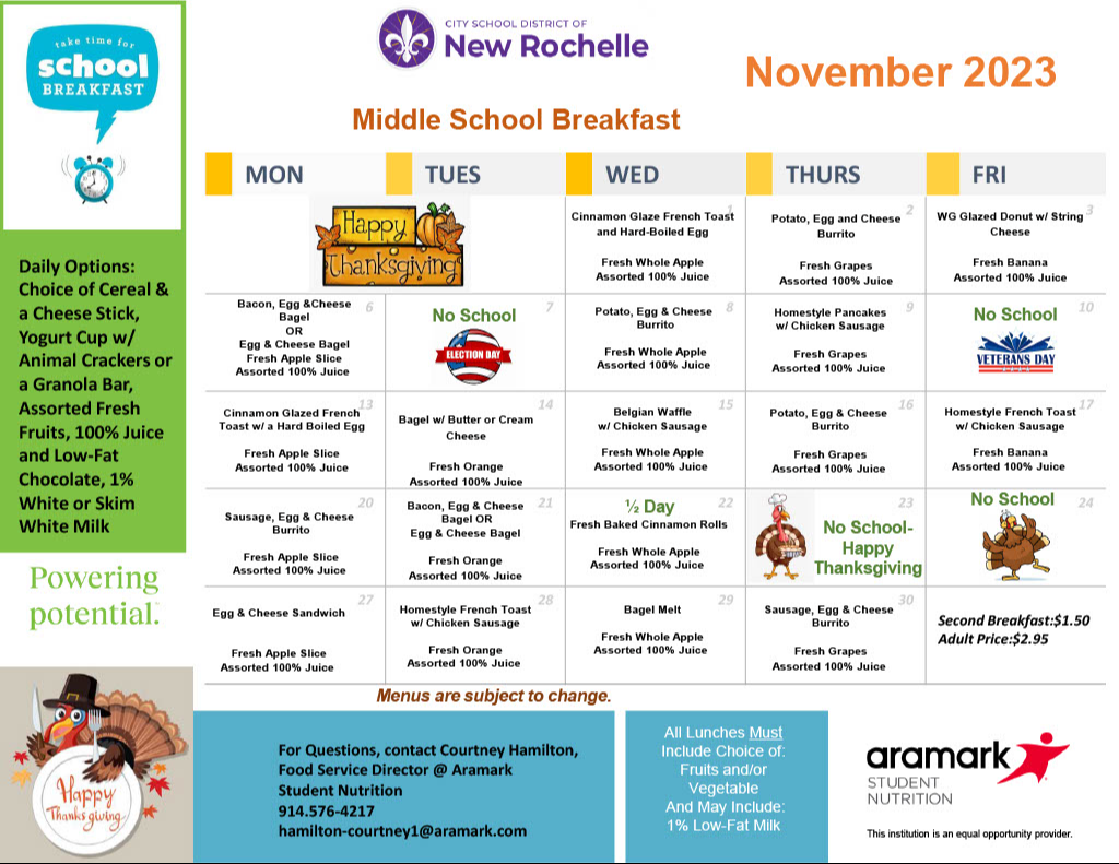 Menu at a Glance | Isaac E. Young Middle School